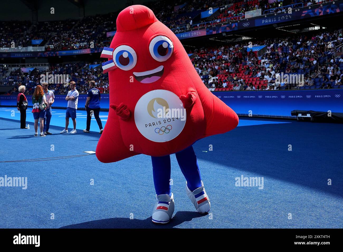 Paris, France. 24th July, 2024. Olympic Phryge mascot poses during the ...