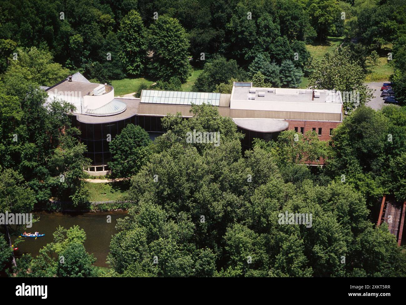 Aerial view of canoers on Brandywine Creek; Brandywine River Museum of ...