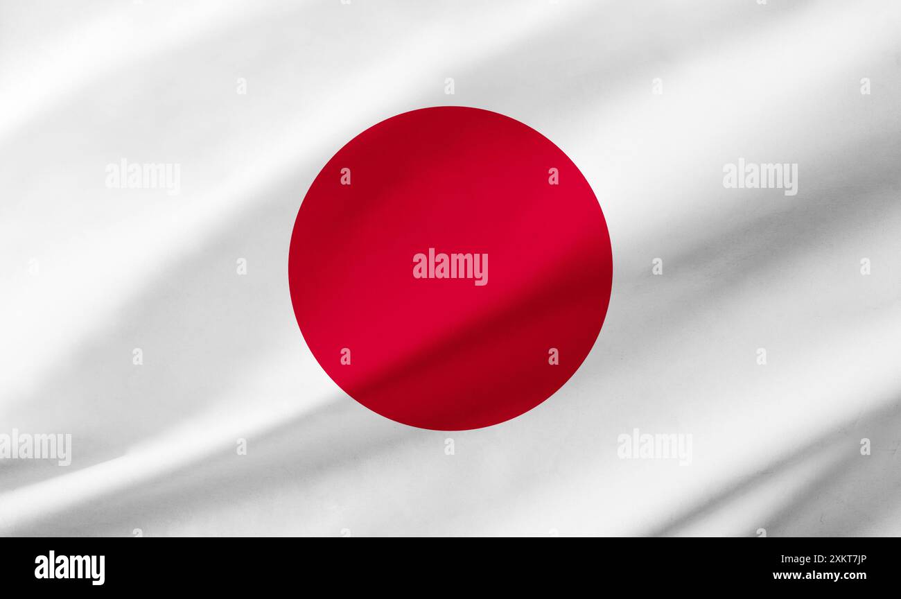 Background detail of Japan flag occupying the entire frame with waving ...