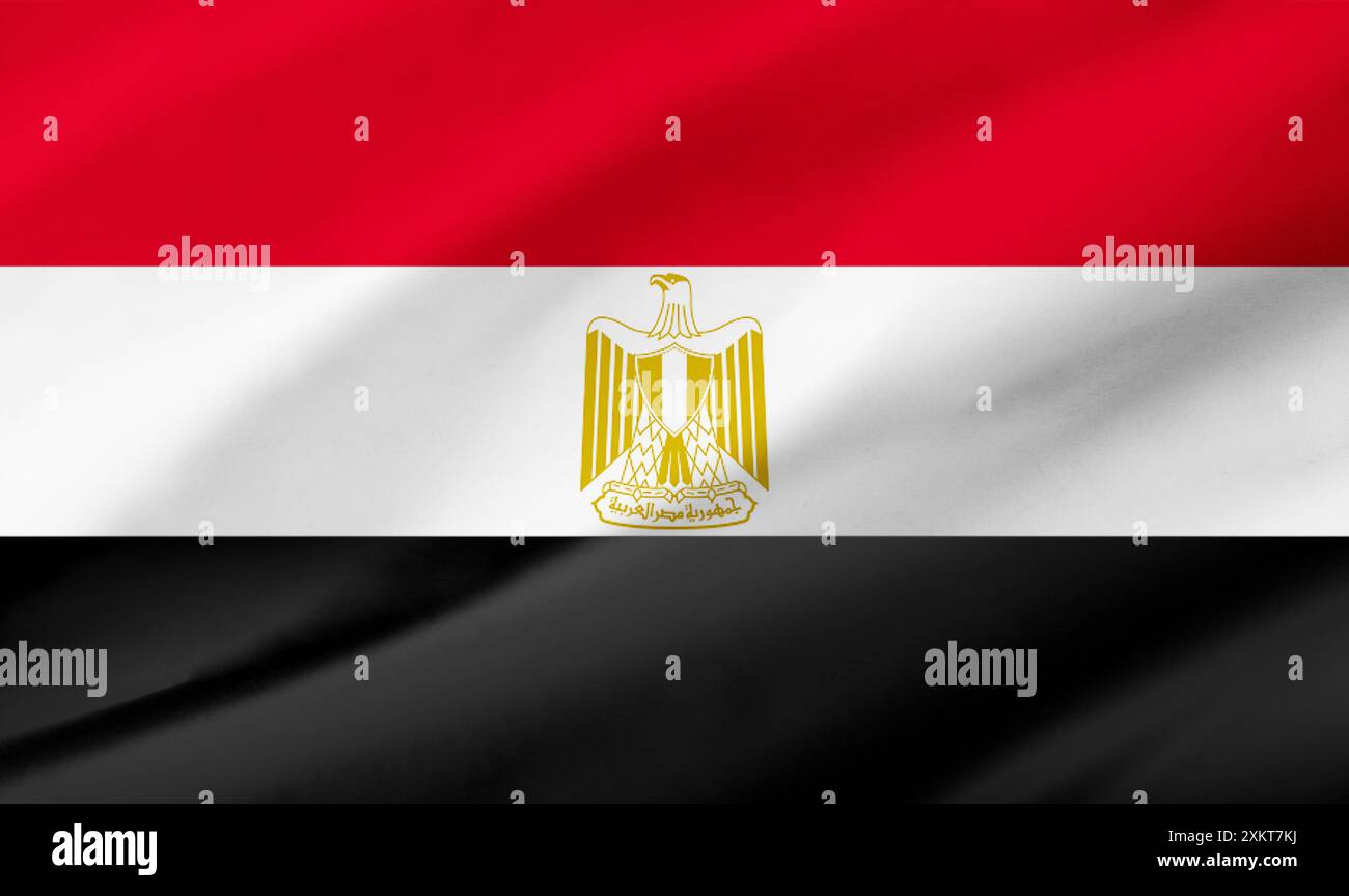 Background detail of Egypt flag occupying the entire frame with waving ...