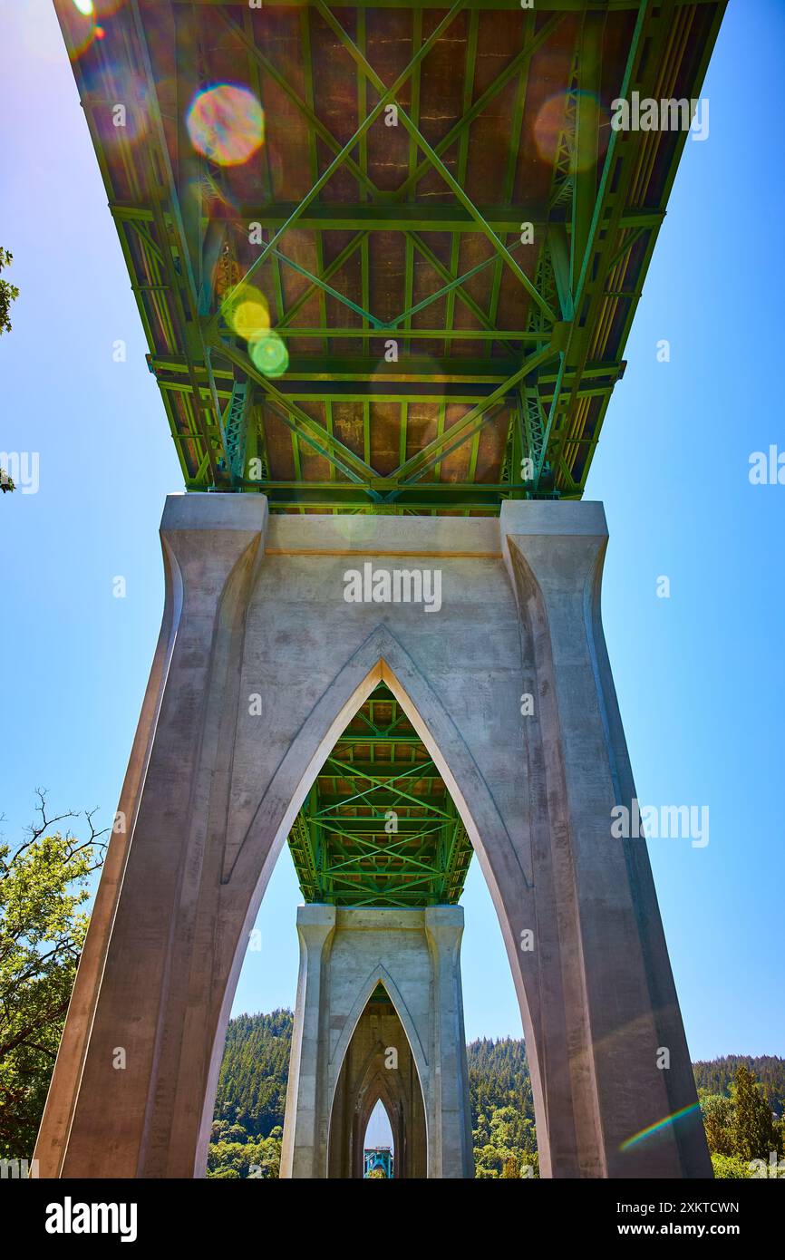 St Johns Bridge Gothic Cathedral Arches and Steel Beams Upward View ...