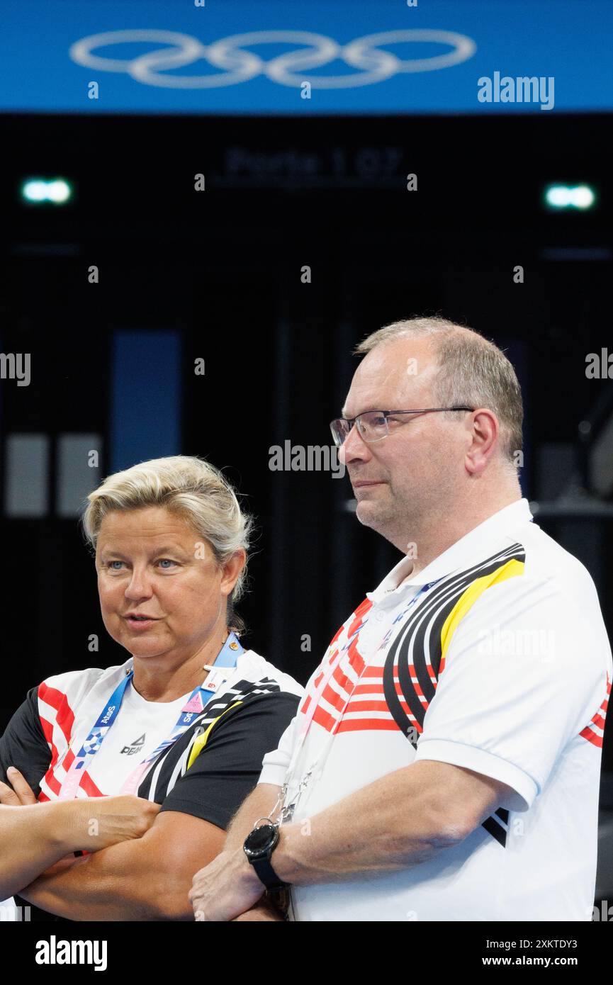 Paris, France. 24th July, 2024. Belgian coach Brigitte Becue and BOIC ...