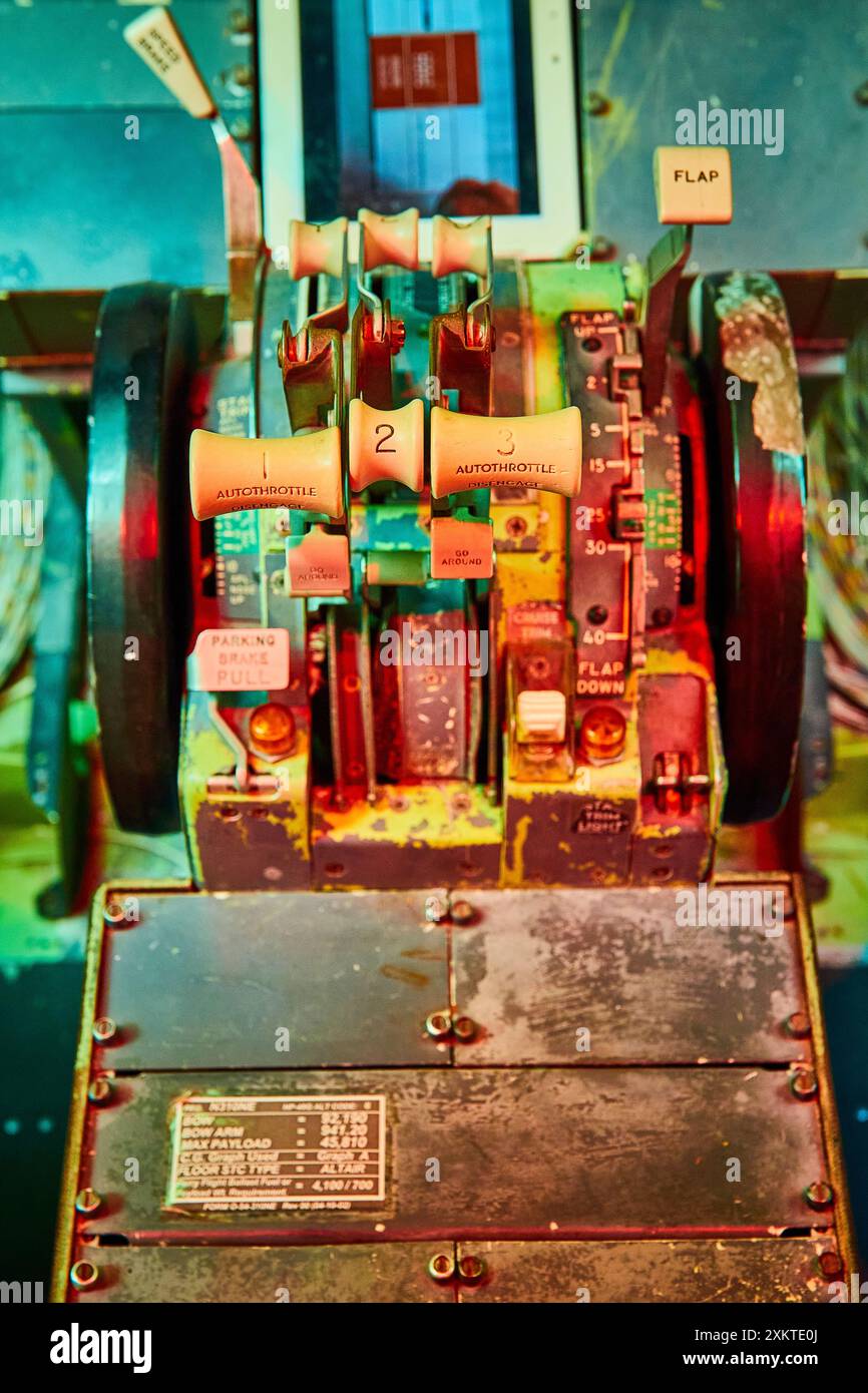 Vintage Aircraft Control Panel Close-Up with Worn Controls and Levers ...