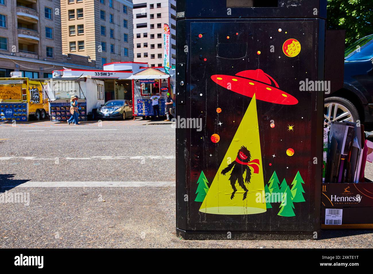 Bigfoot U.F.O. Street Art with Graffiti and Food Trucks in Daylight ...