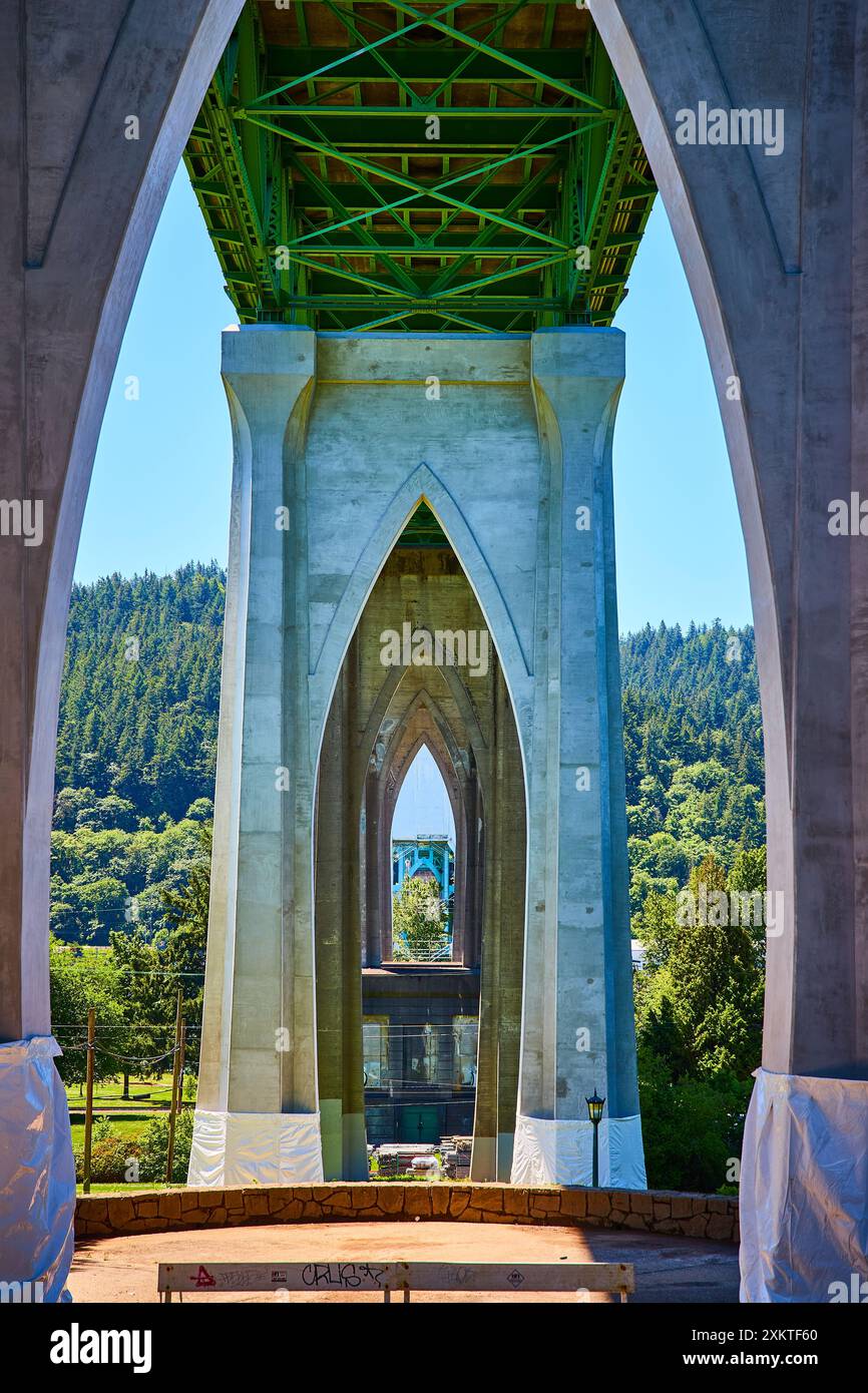 Gothic Cathedral Arches of St Johns Bridge Portland Understructure View ...