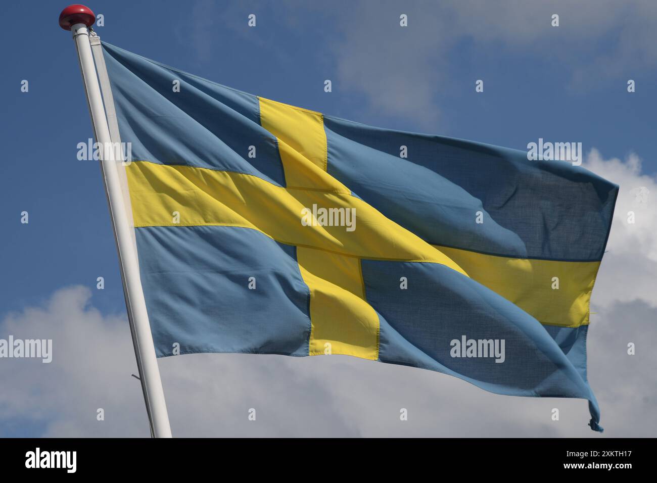 Copenhagen/ Denmark/24 July 2024/ Swedih antional flag blue and yelloiw ...