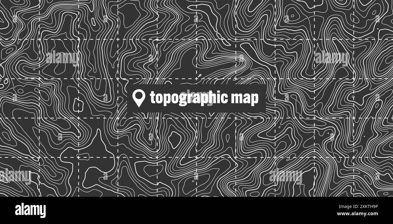 Topographic map with contour lines. Geographic terrain grid, relief ...