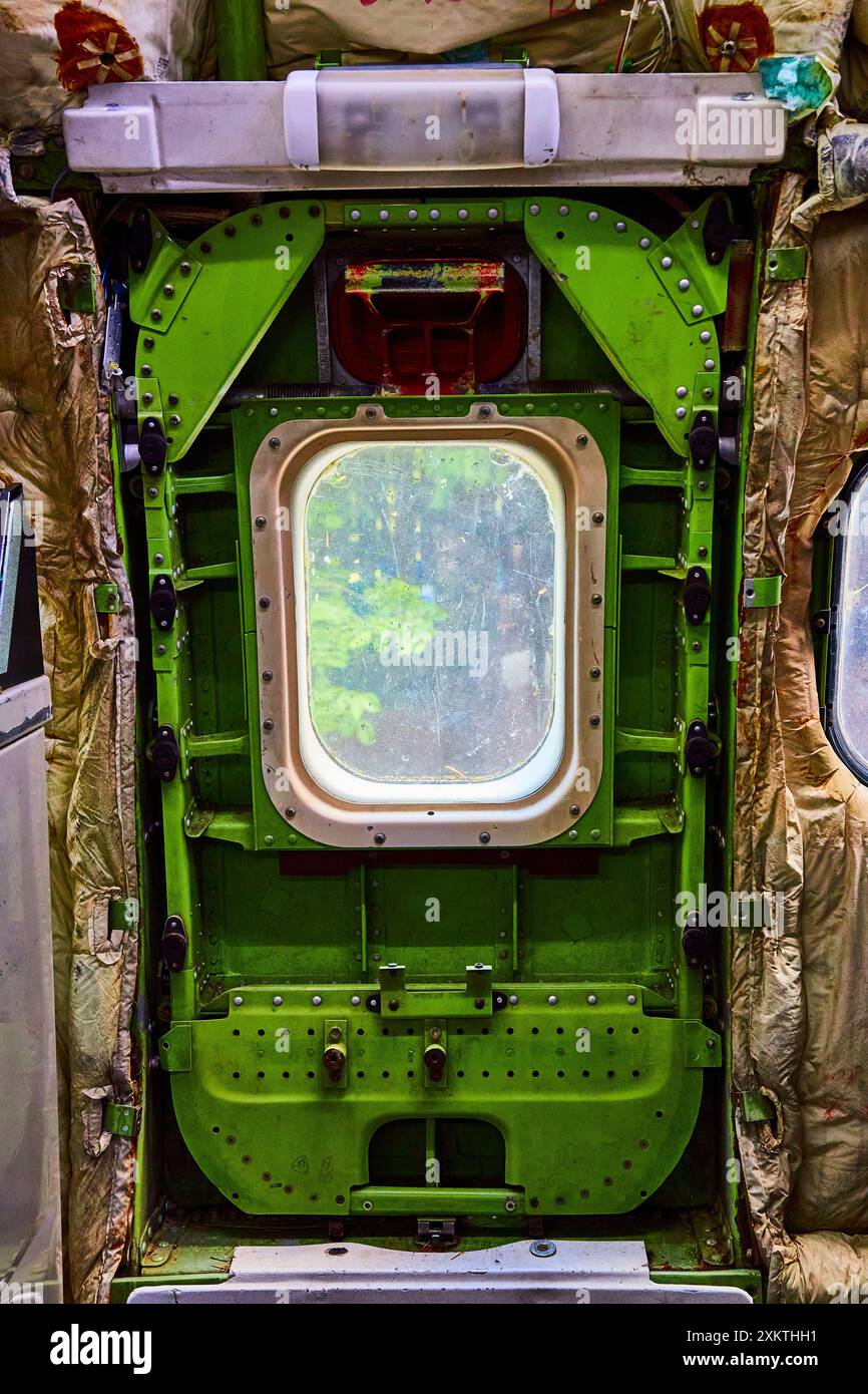 Aircraft Interior with Lime Green Window and Mechanical Details Eye ...
