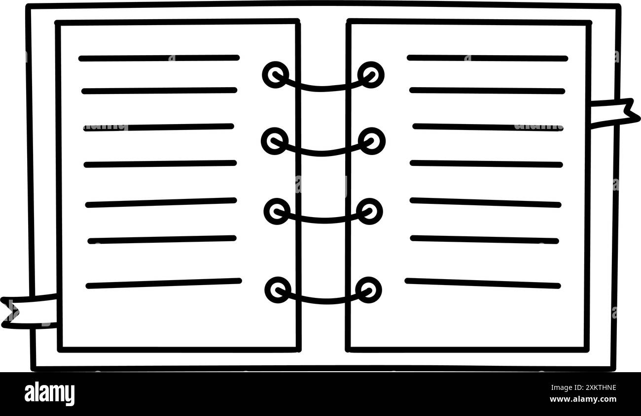 Opened lined notebook with bookmarks. Outline doodle. Vector ...