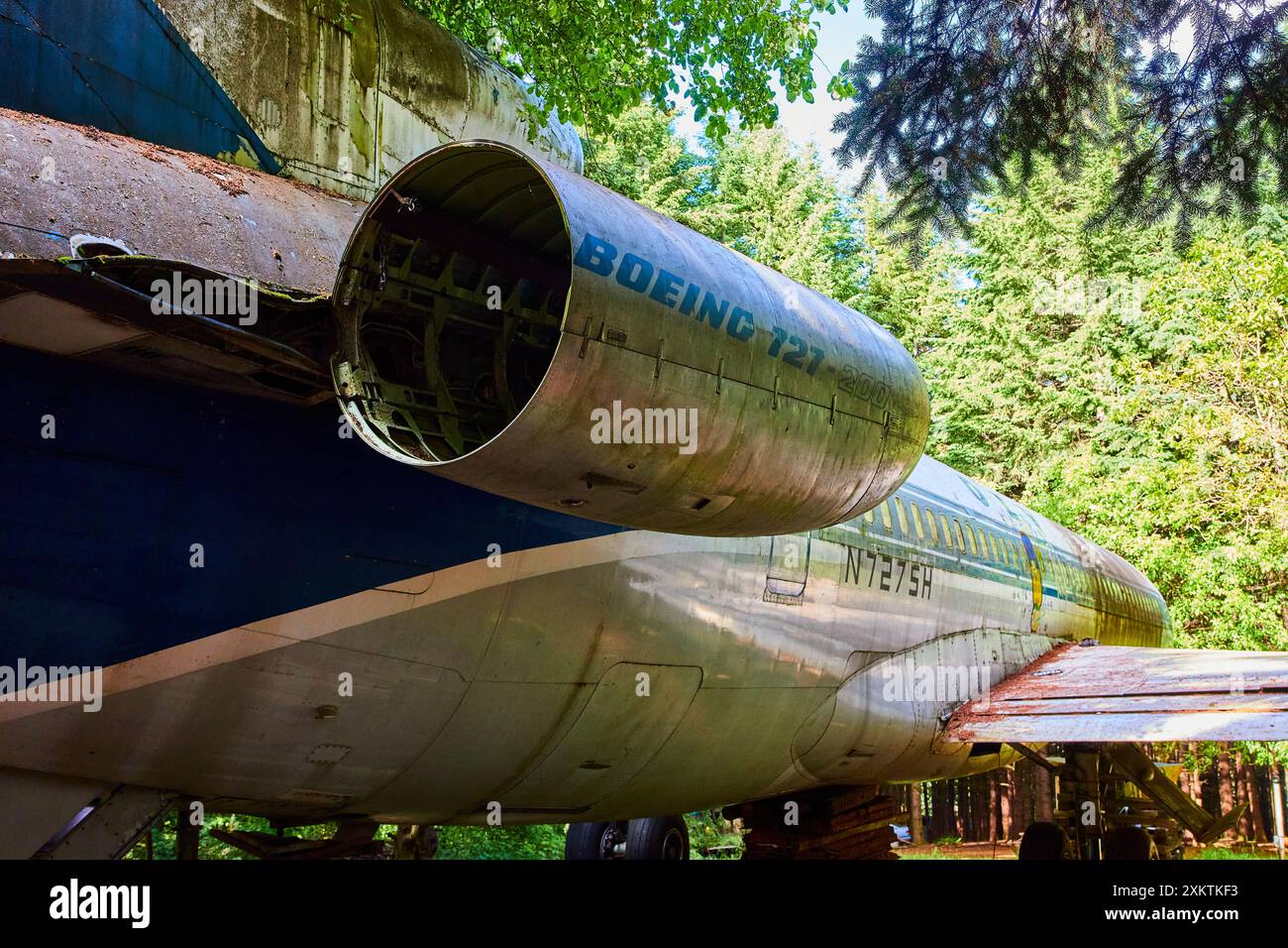 Decommissioned Boeing 727 in Forest Abandoned Eye-Level View Stock ...