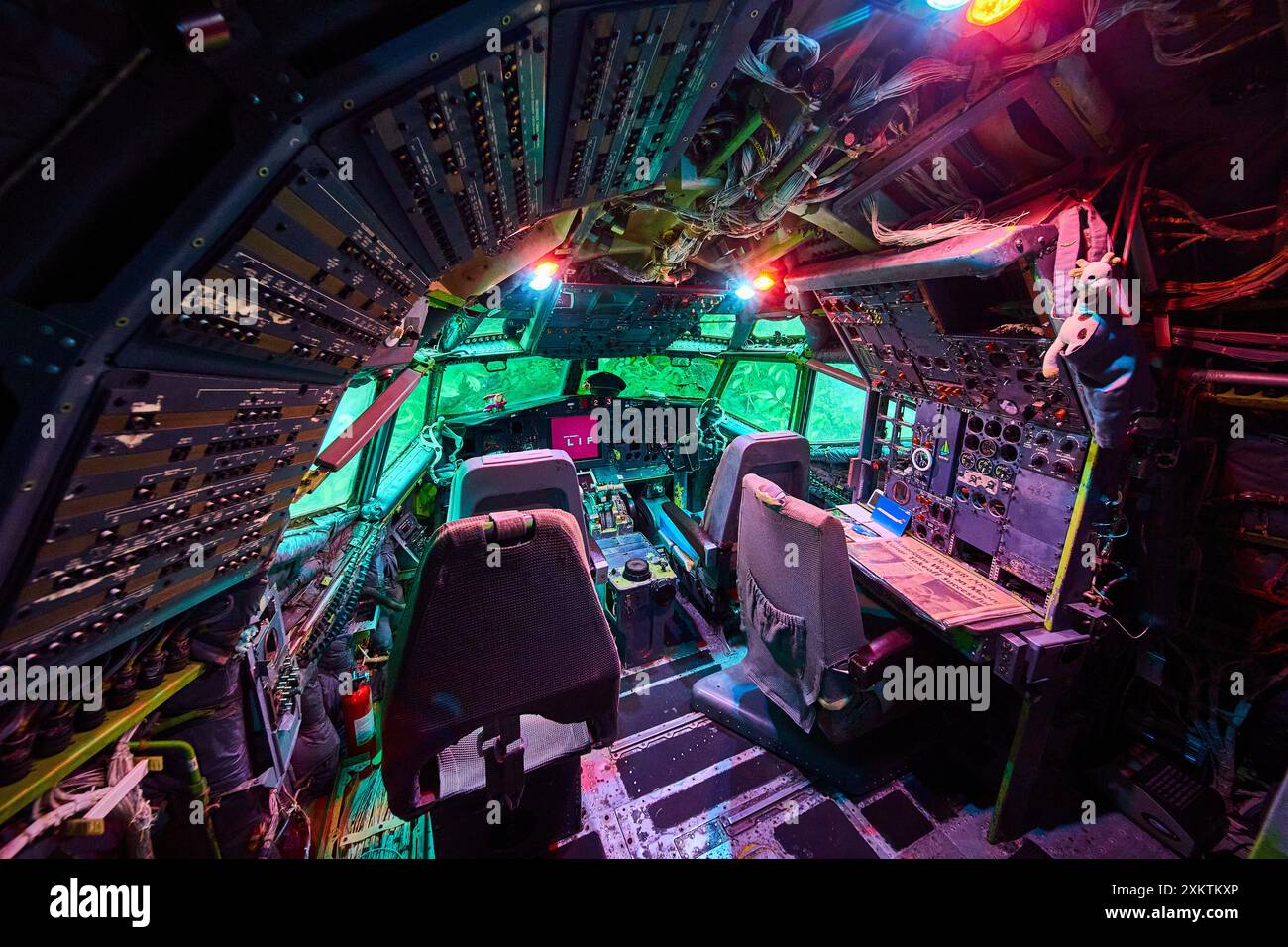 Intricate Military Aircraft Cockpit Wide-Angle View Stock Photo - Alamy