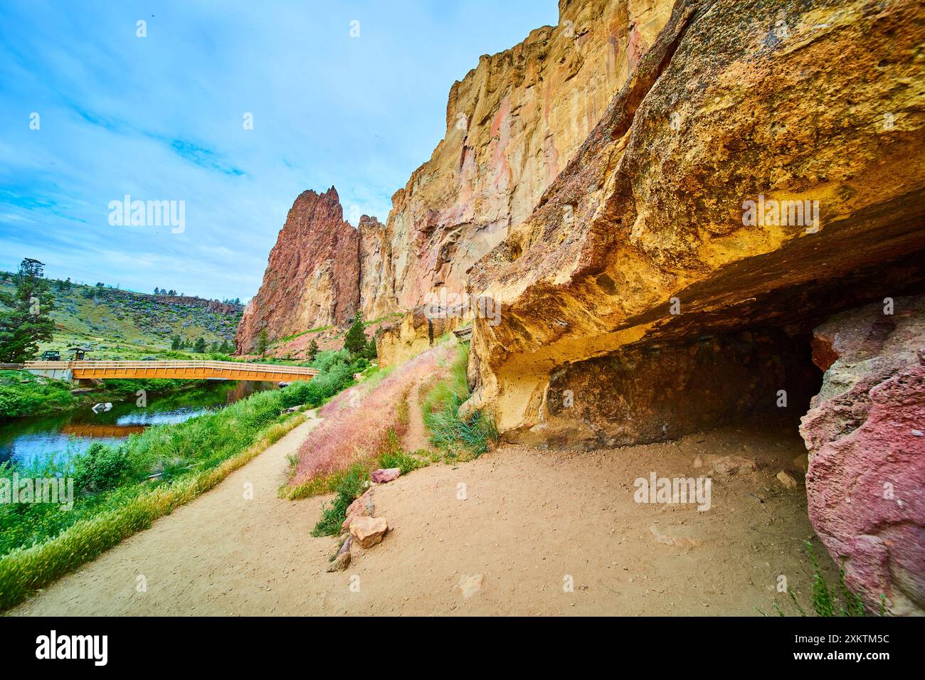Smith Rock State Park Rock Formations and Wooden Bridge from Pathway ...