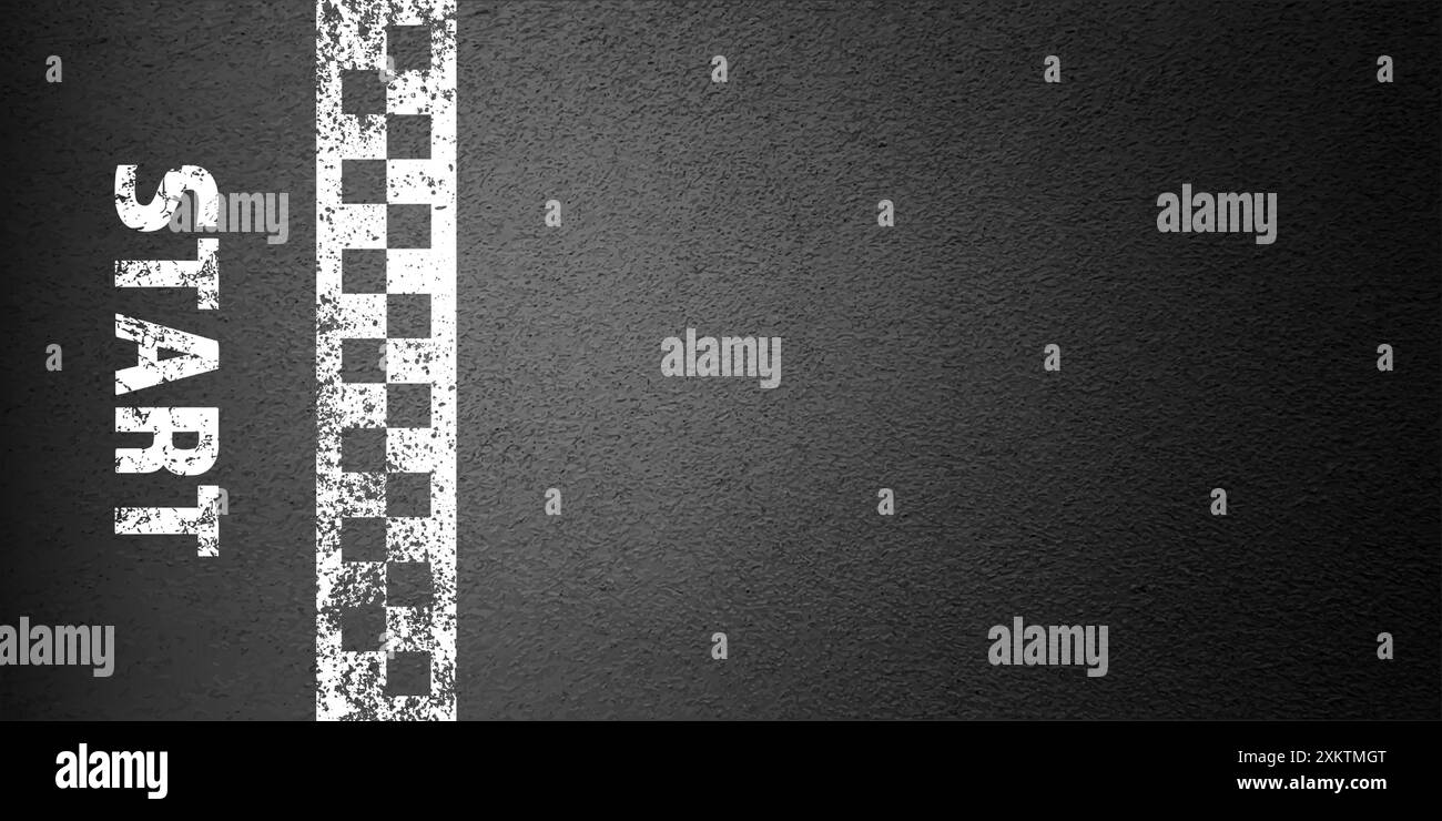 Asphalt road with white start line marking, concrete highway surface ...