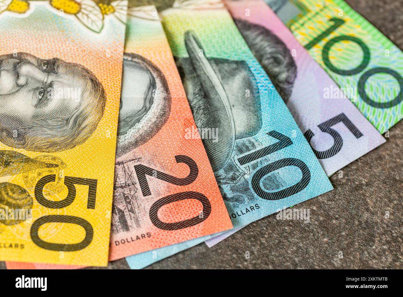 Australia money, Australian dollars lying on a dark countertop, All ...