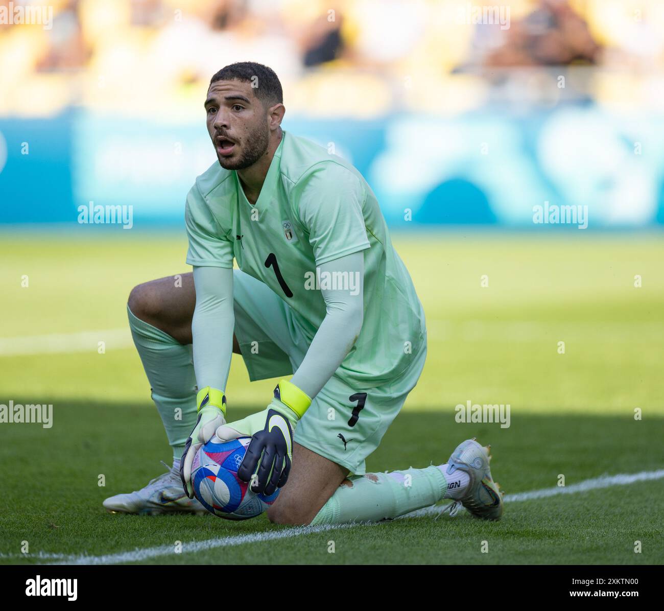 Nantes, France, July 24th 2024: Goalkeeper Alaa Hamza (1 Egypt) are ...