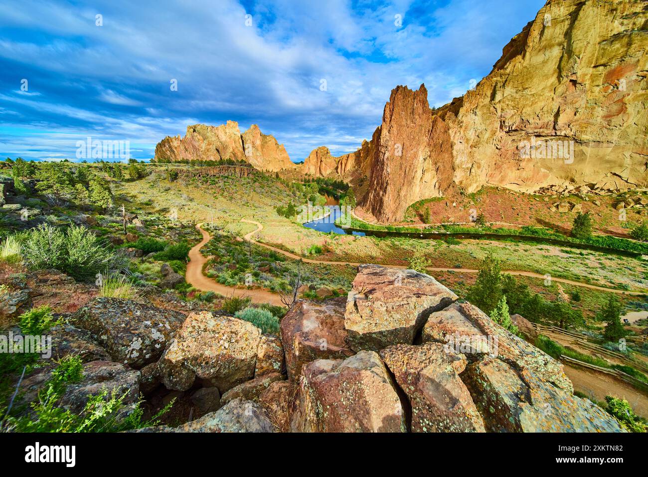 Smith Rock Cliffs and Winding River from High Vantage Point Stock Photo ...