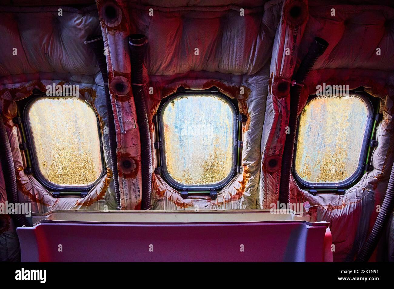 Abandoned Airplane Interior with Frosted Windows, Eye-Level View Stock ...