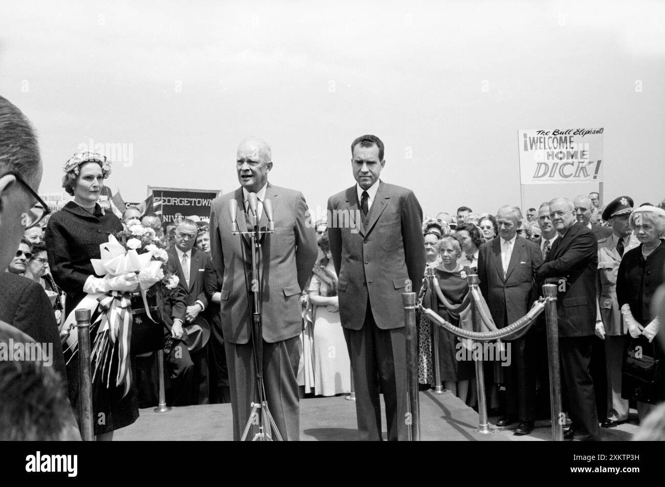 U.S. President Dwight Eisenhower welcoming home U.S. Vice President ...