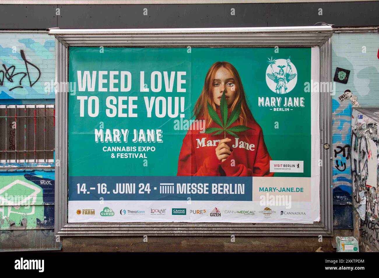 Weed love to see you! Mary Jane Cannabis Expo & Festival poster in Hamburg, Germany Stock Photo ...