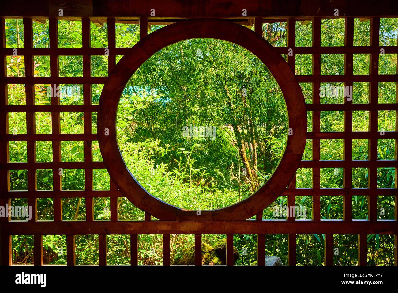 Circular Window View of Lush Green Garden Pavilion in Gresham Stock ...