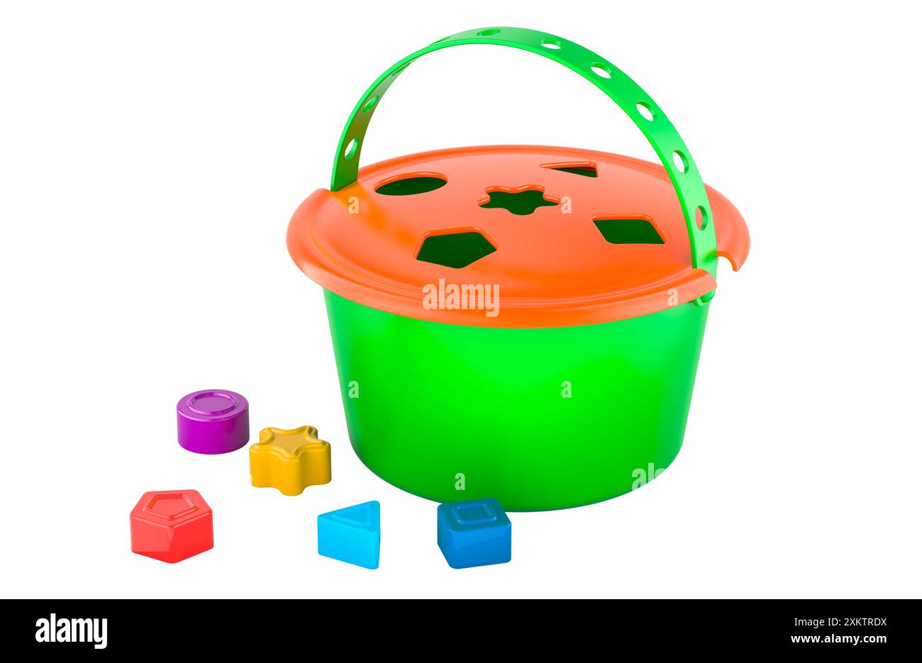 Brightly Coloured Shape Block Sorter Bucket for Toddler. 3D rendering ...