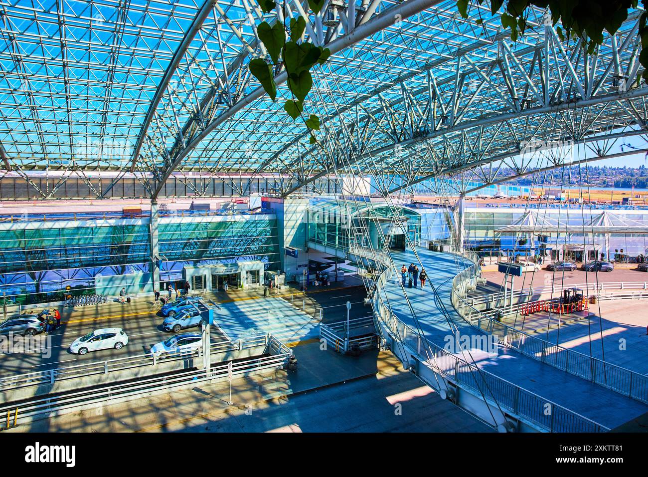 Modern Portland Airport Terminal with Busy Entrance Activities Aerial ...