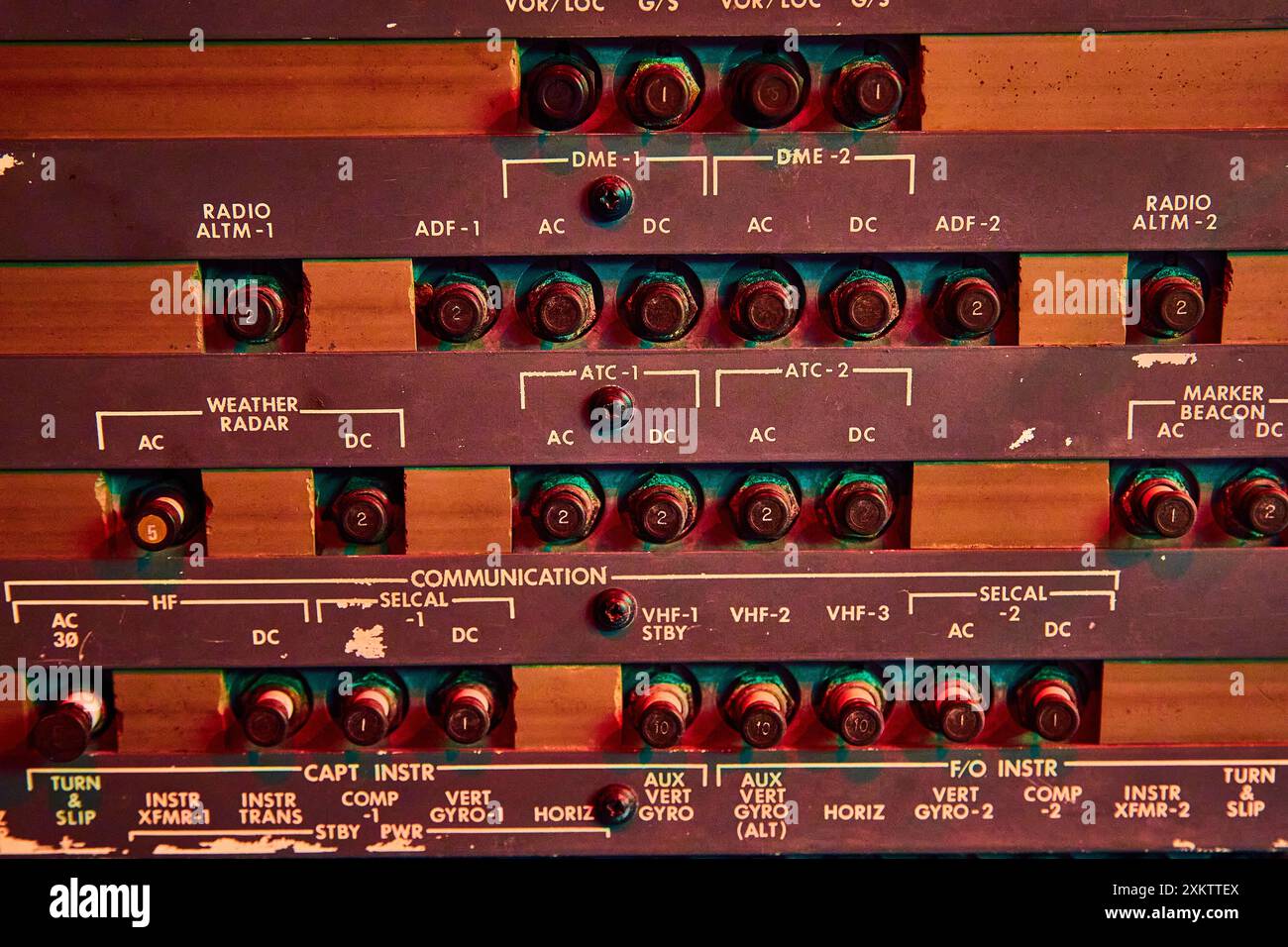Vintage Aircraft Control Panel Close-Up with Communication Arrays Stock ...