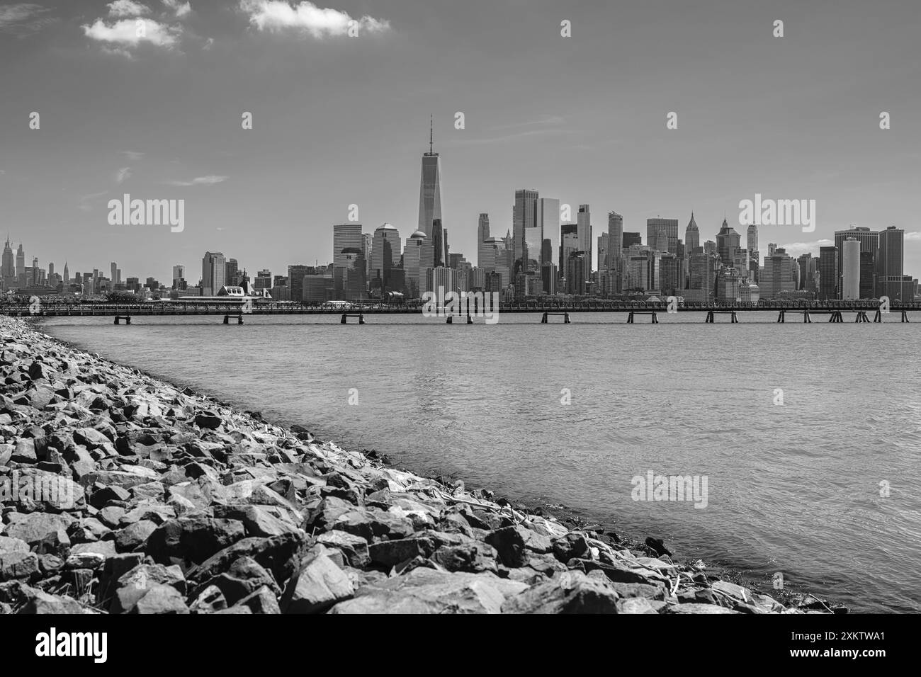 New york city skyline with freedom tower Black and White Stock Photos ...