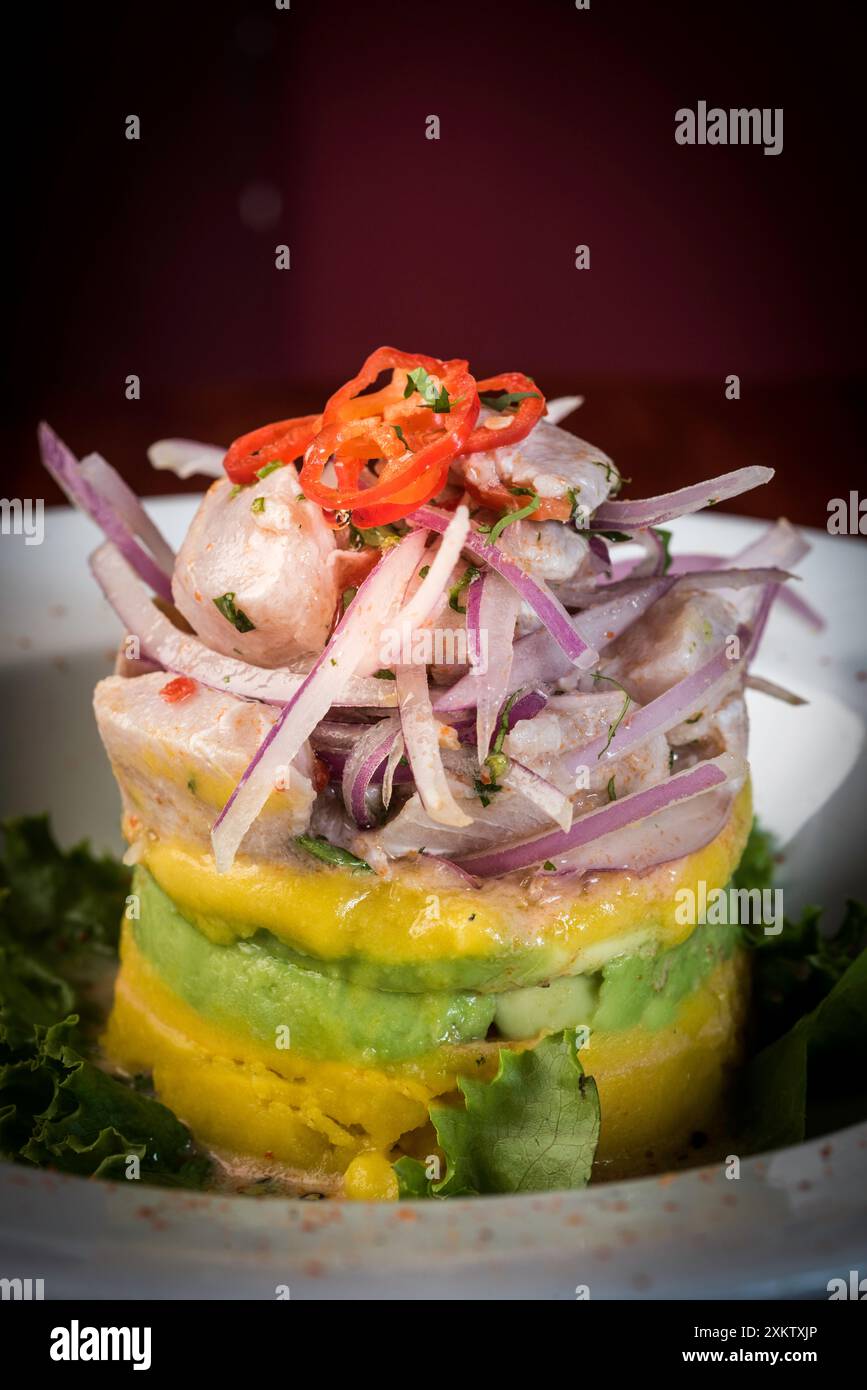 Causa rellena acevichada, a typical dish from Peru Stock Photo - Alamy