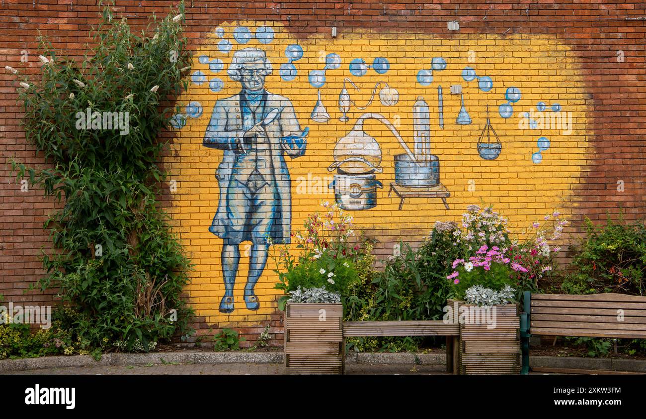Colourful street art mural of Joseph Priestley a scientist who lived in ...