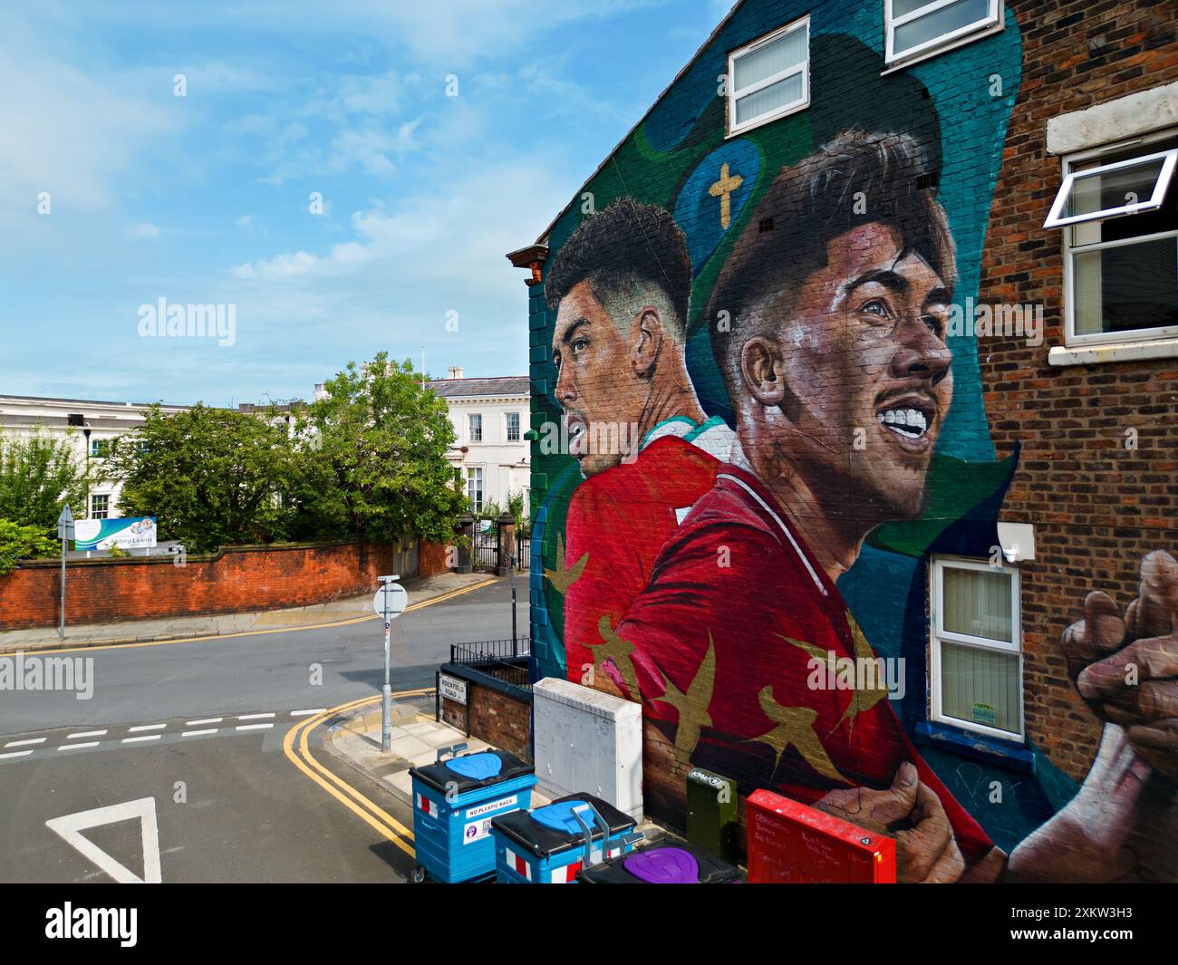 Aerial view of the Bobby Firmino mural by Murwalls on Rockfield Rd L4 ...