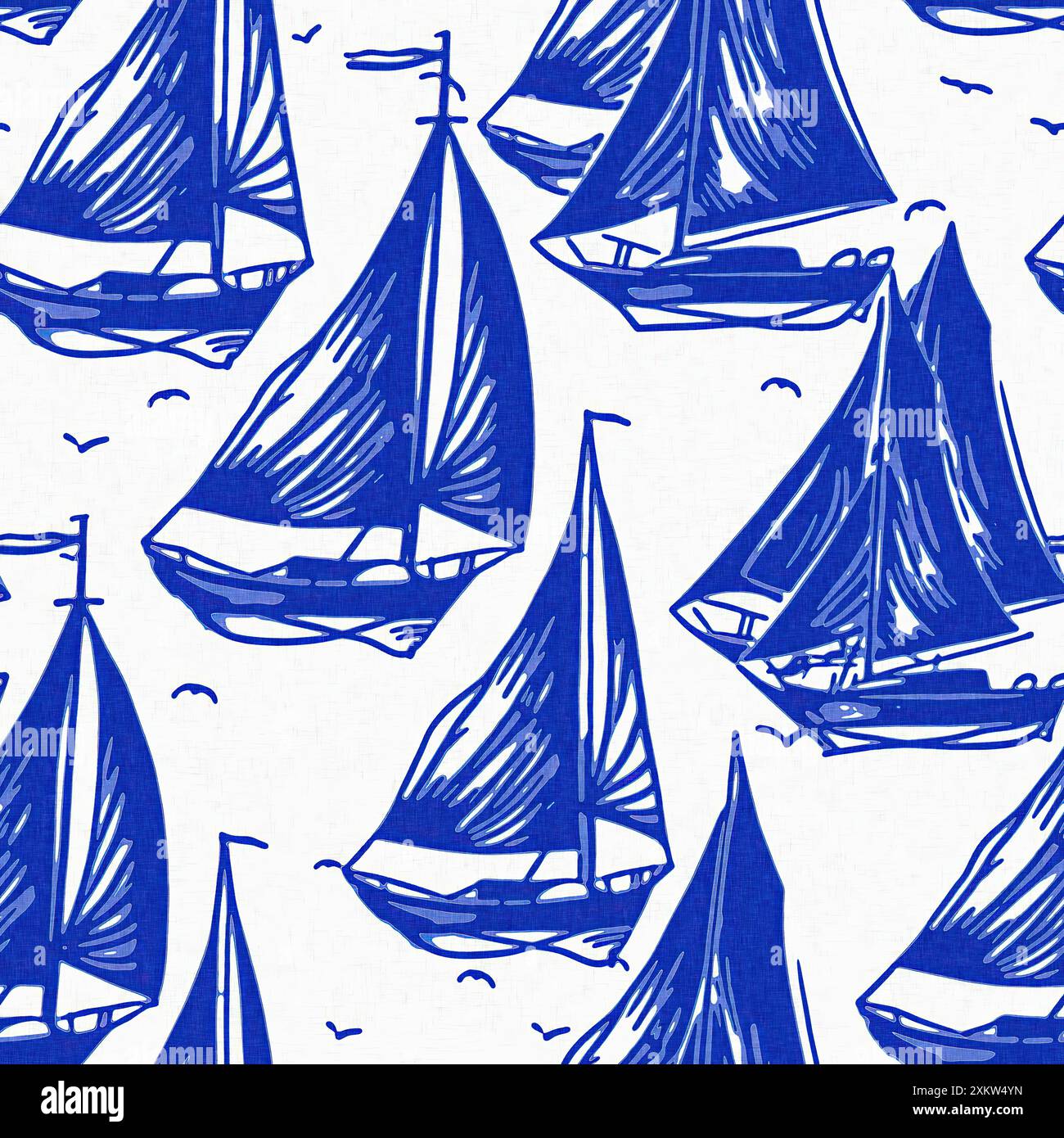 Coastal sail boat in azure ocean blue seamless background, Modern ...