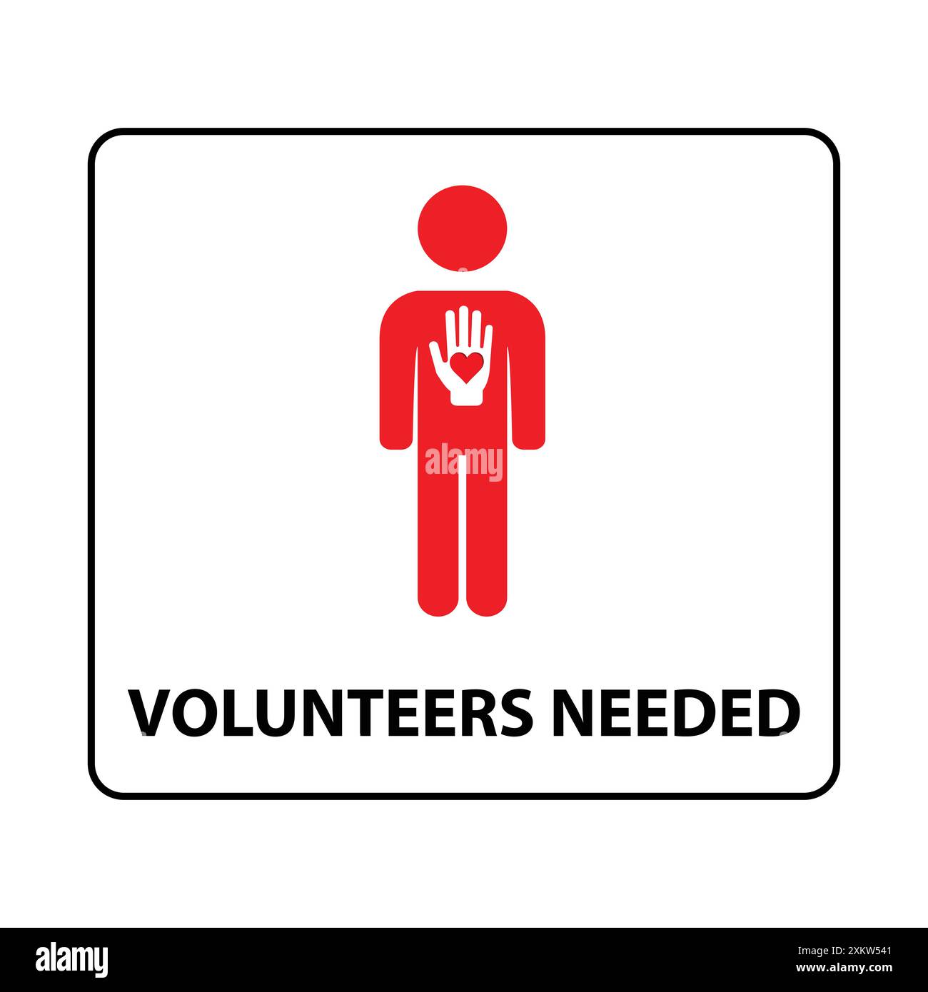 Red silhouette of a person in a rectangle with the text volunteers ...
