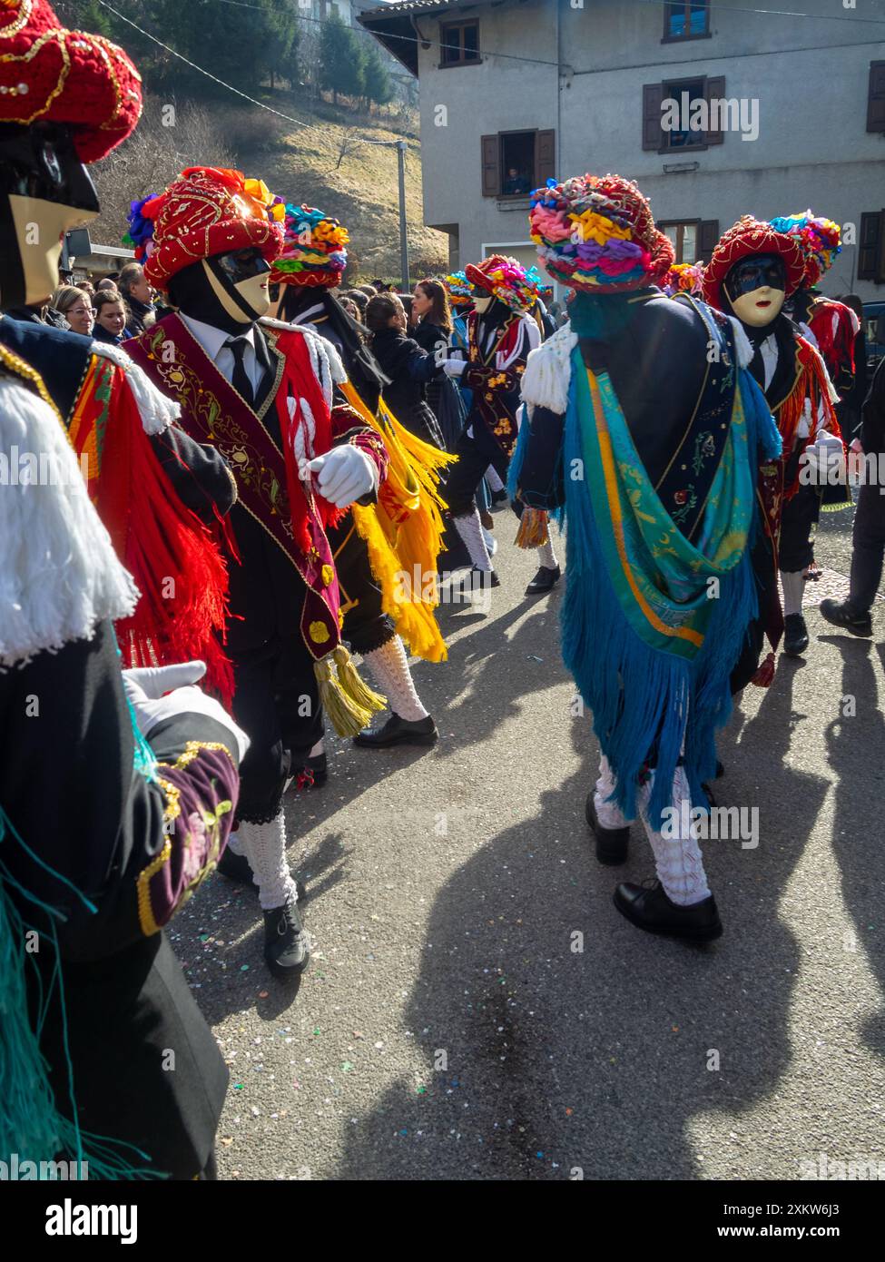 Balari dancing in Bagolino streets during Carnival, wearing the ...