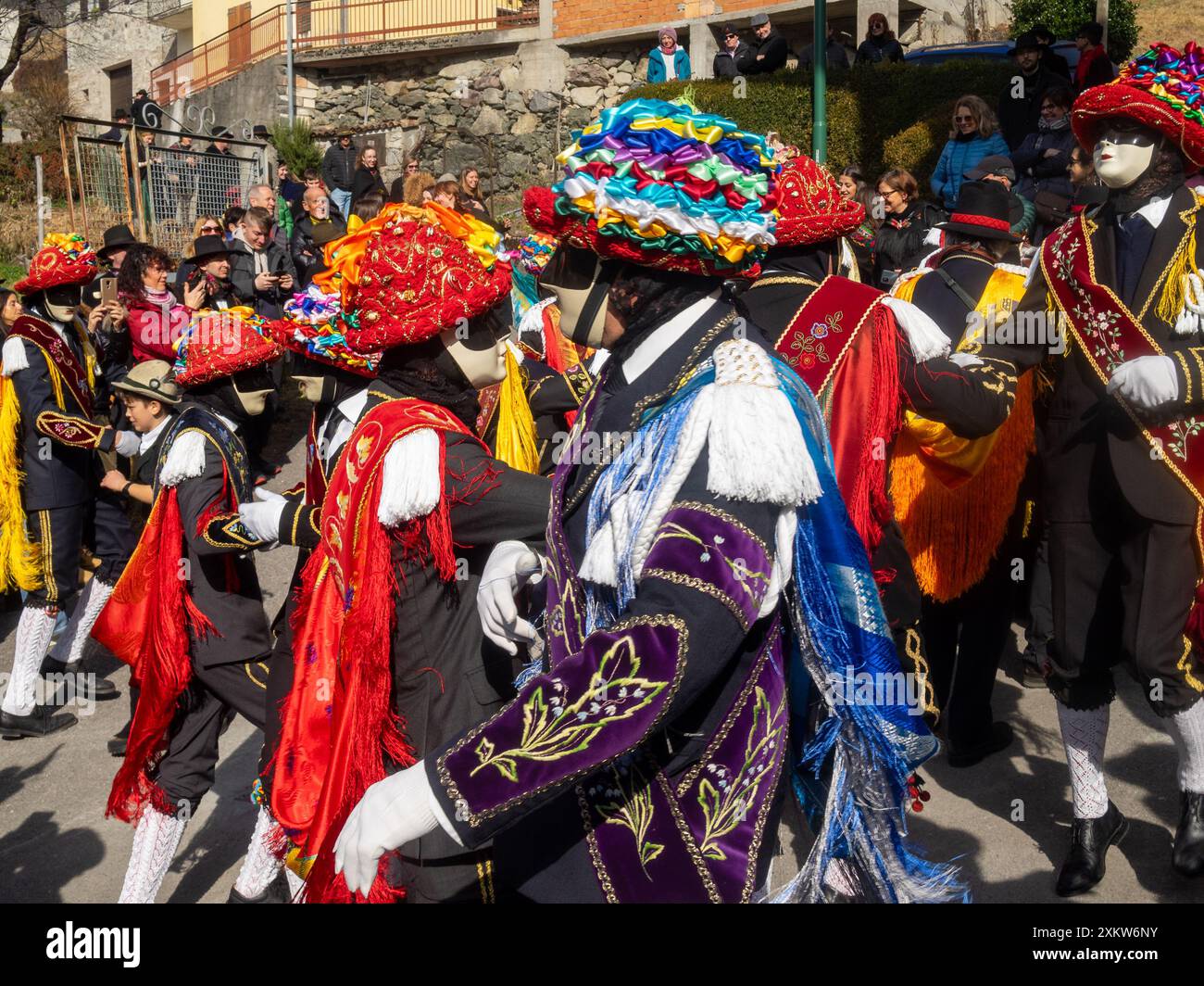 Balari dancing in Bagolino streets during Carnival, wearing the ...
