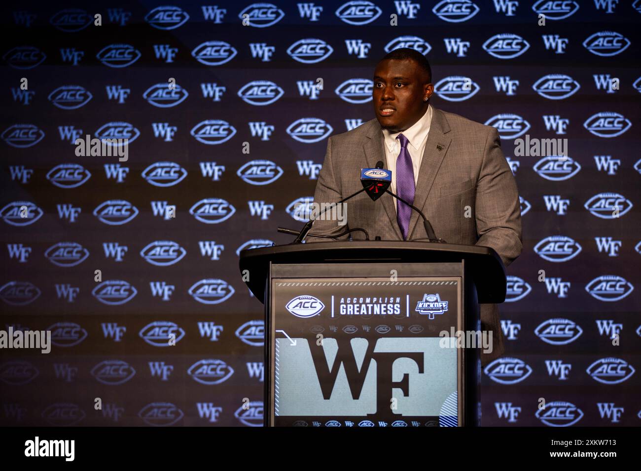 Charlotte, NC, USA. 24th July, 2024. Wake Forest offensive lineman ...