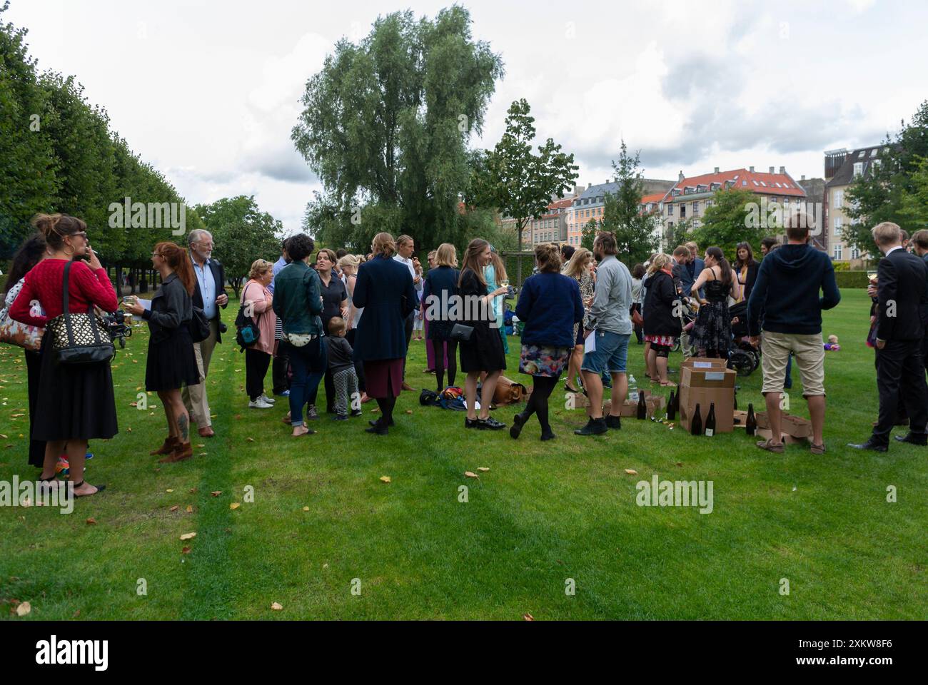 Copenhagen, Denmark, Large Crowd People Sharing Drinks, Outside ...