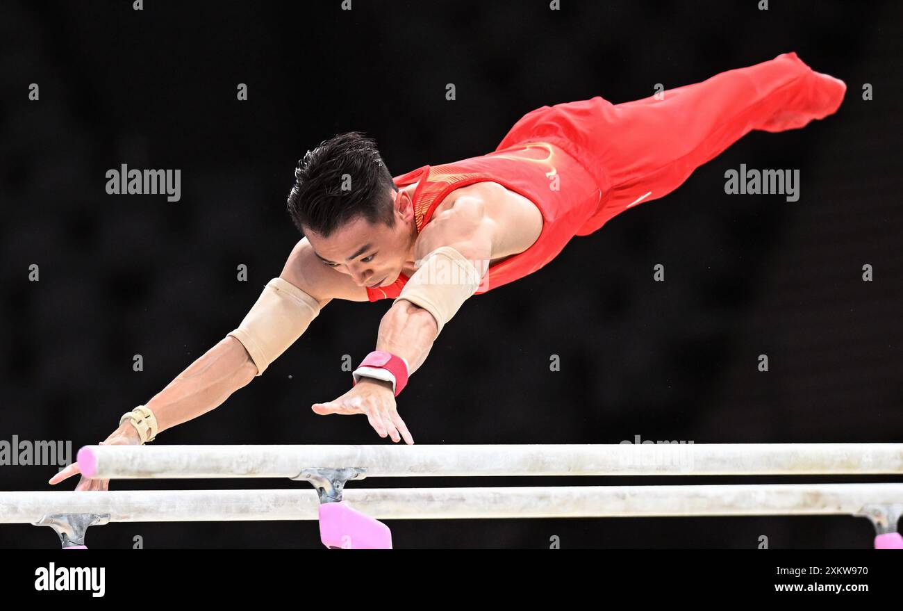 Paris, France. 24th July, 2024. Zou Jingyuan of the Chinese men's team ...