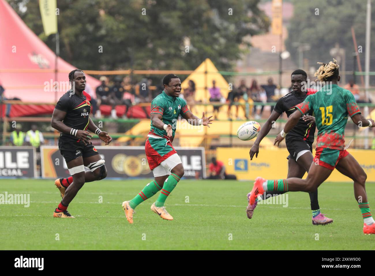 Kampala, Uganda. 24th July, 2024. Players of both teams vie for the ...