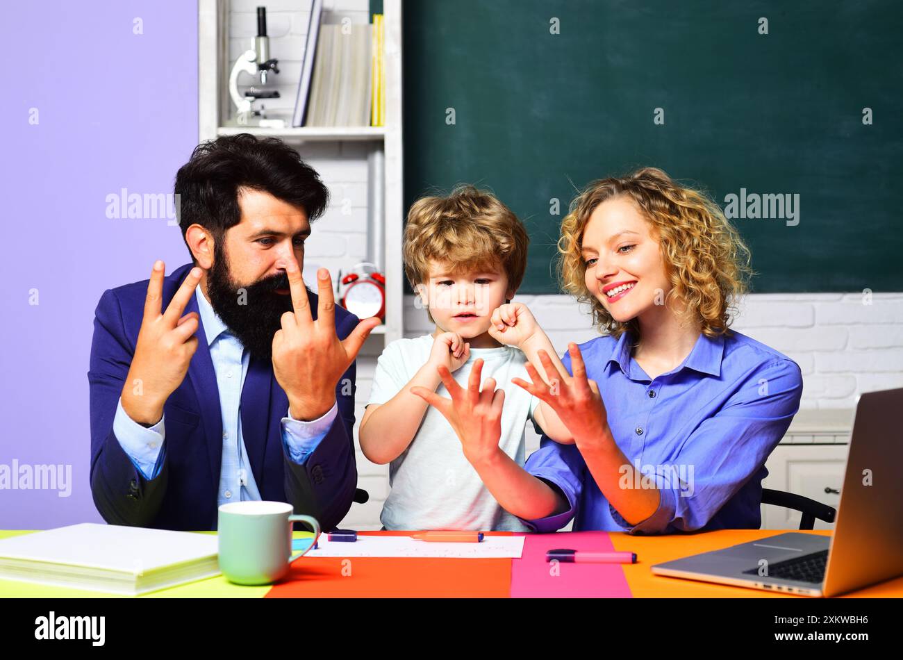 Mathematics for children. Child from elementary school in classroom ...