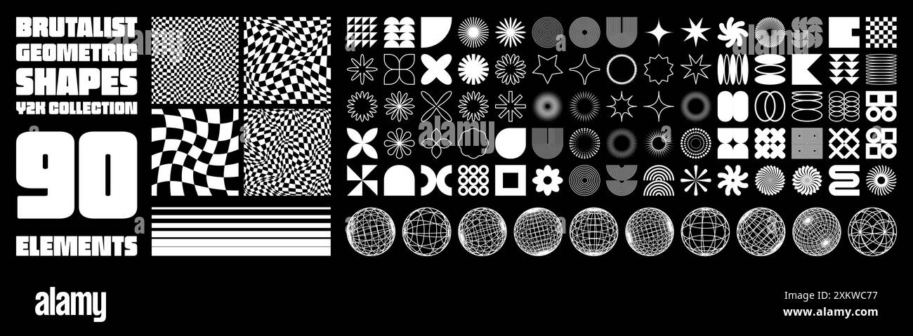 Brutalist geometric shapes, modern symbols. Groovy checkered pattern ...