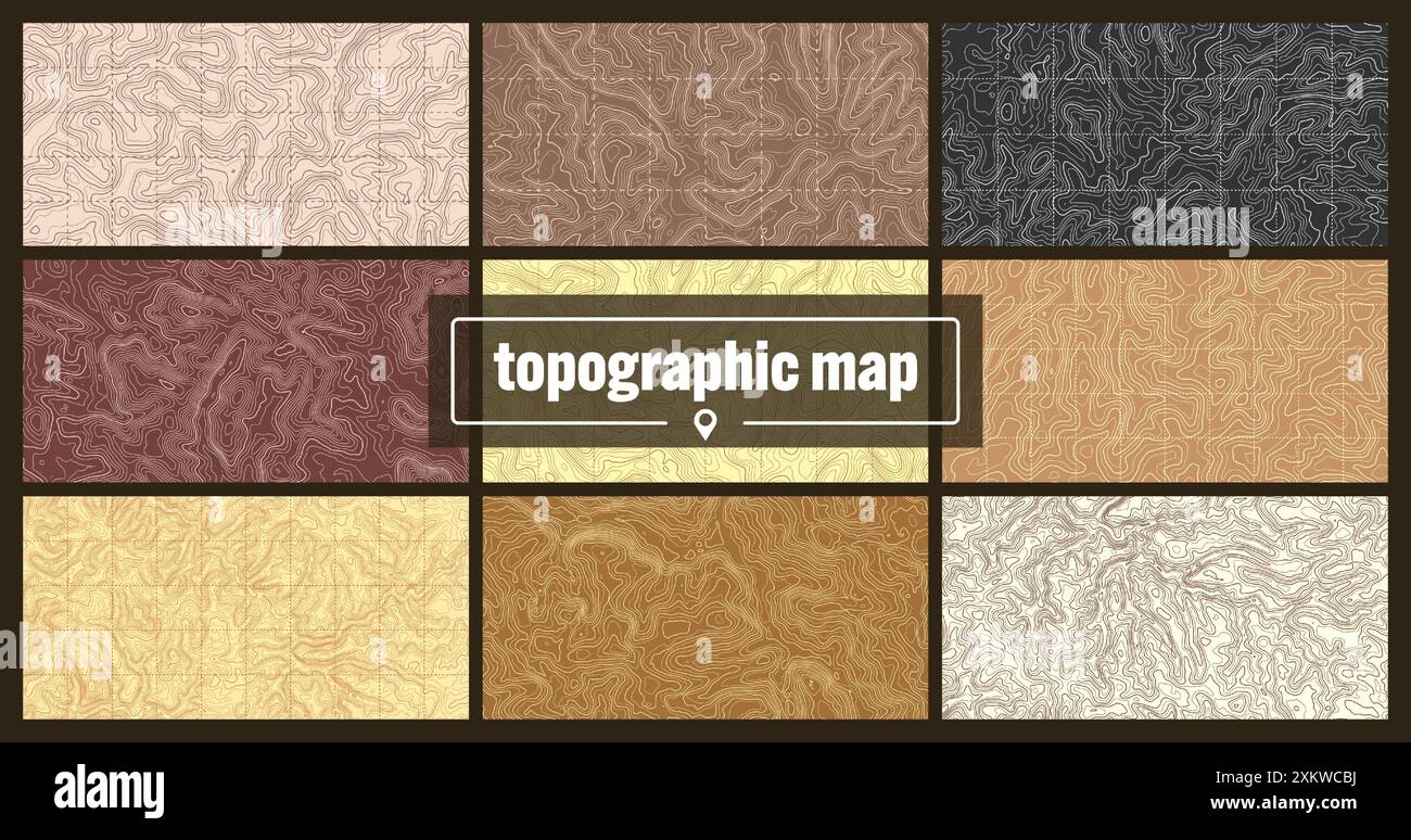 Colorful topographic map with contour lines. Geographic terrain grid ...