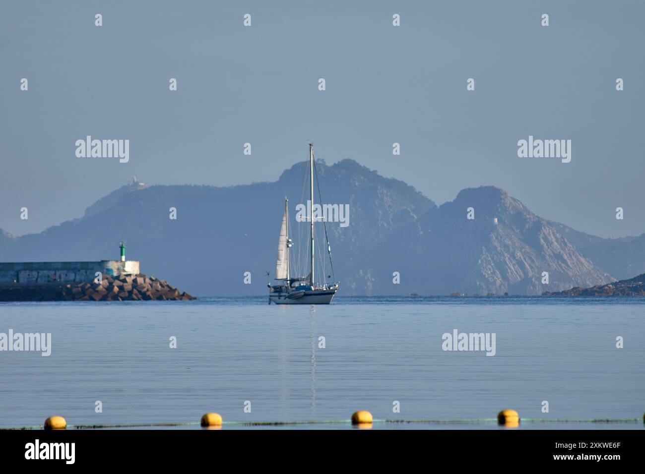 With the Cies Islands in the background with the famous lighthouse and ...