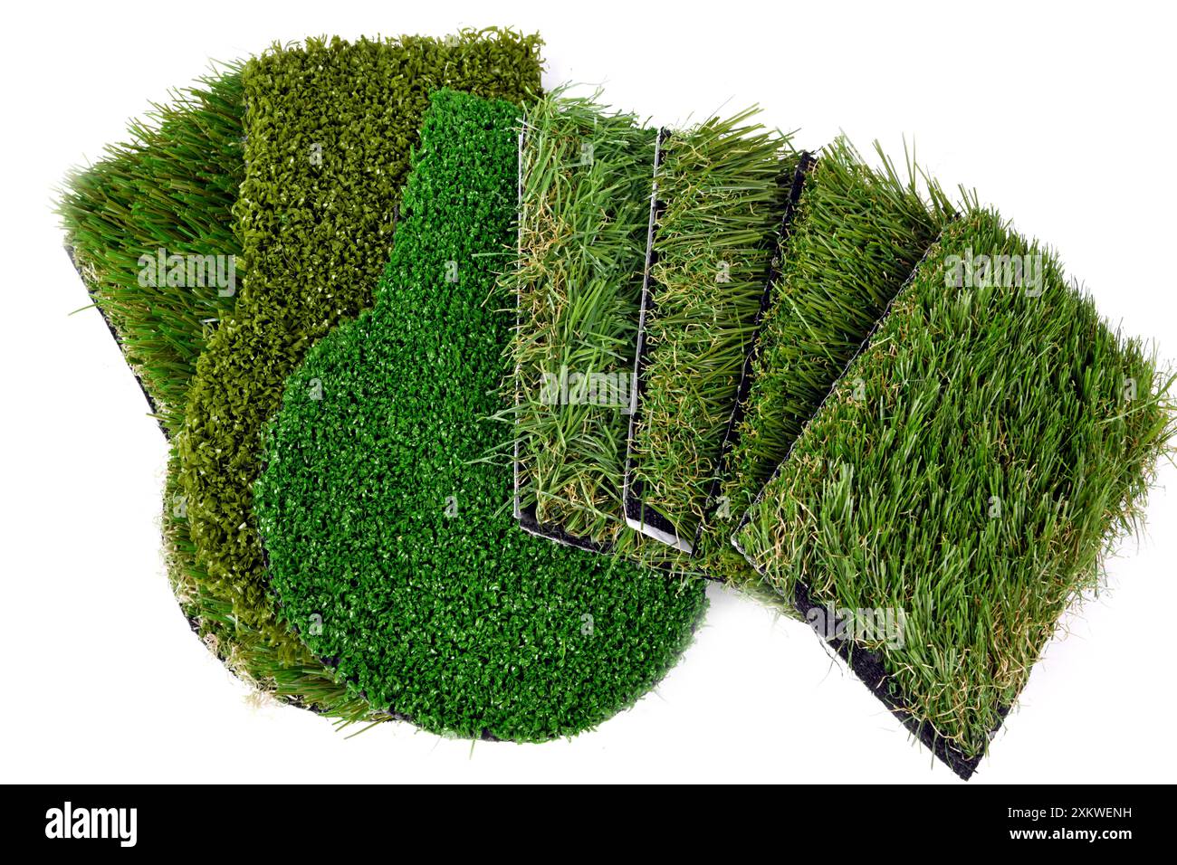 Close up of the artificial grass turf samples isolated on white Stock ...