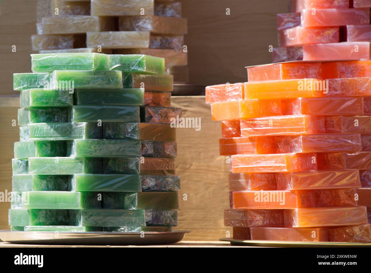Collection of bars of fragrant hand made organic soap Stock Photo - Alamy