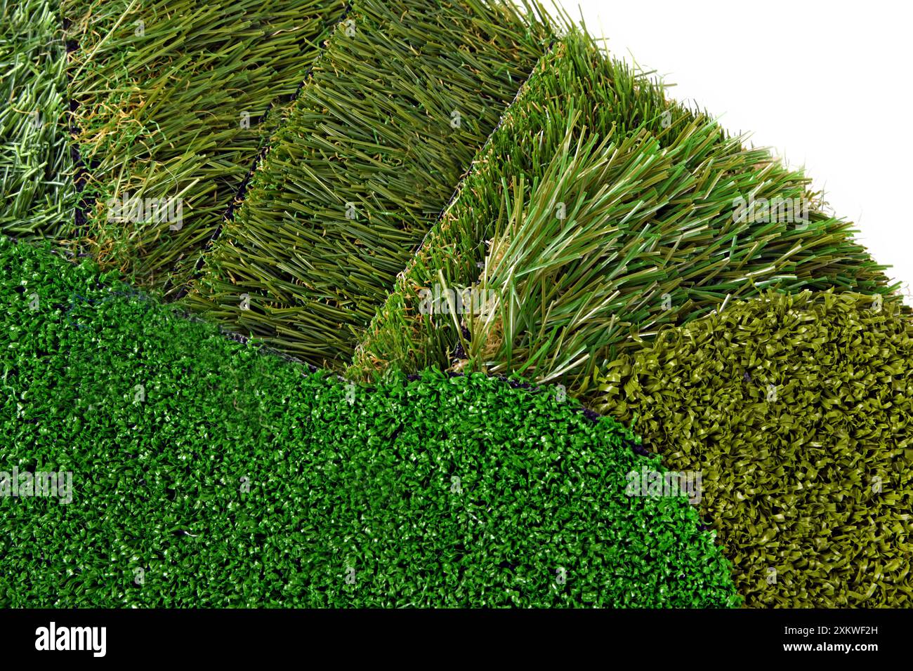 Close up of the artificial grass turf samples isolated on white Stock ...