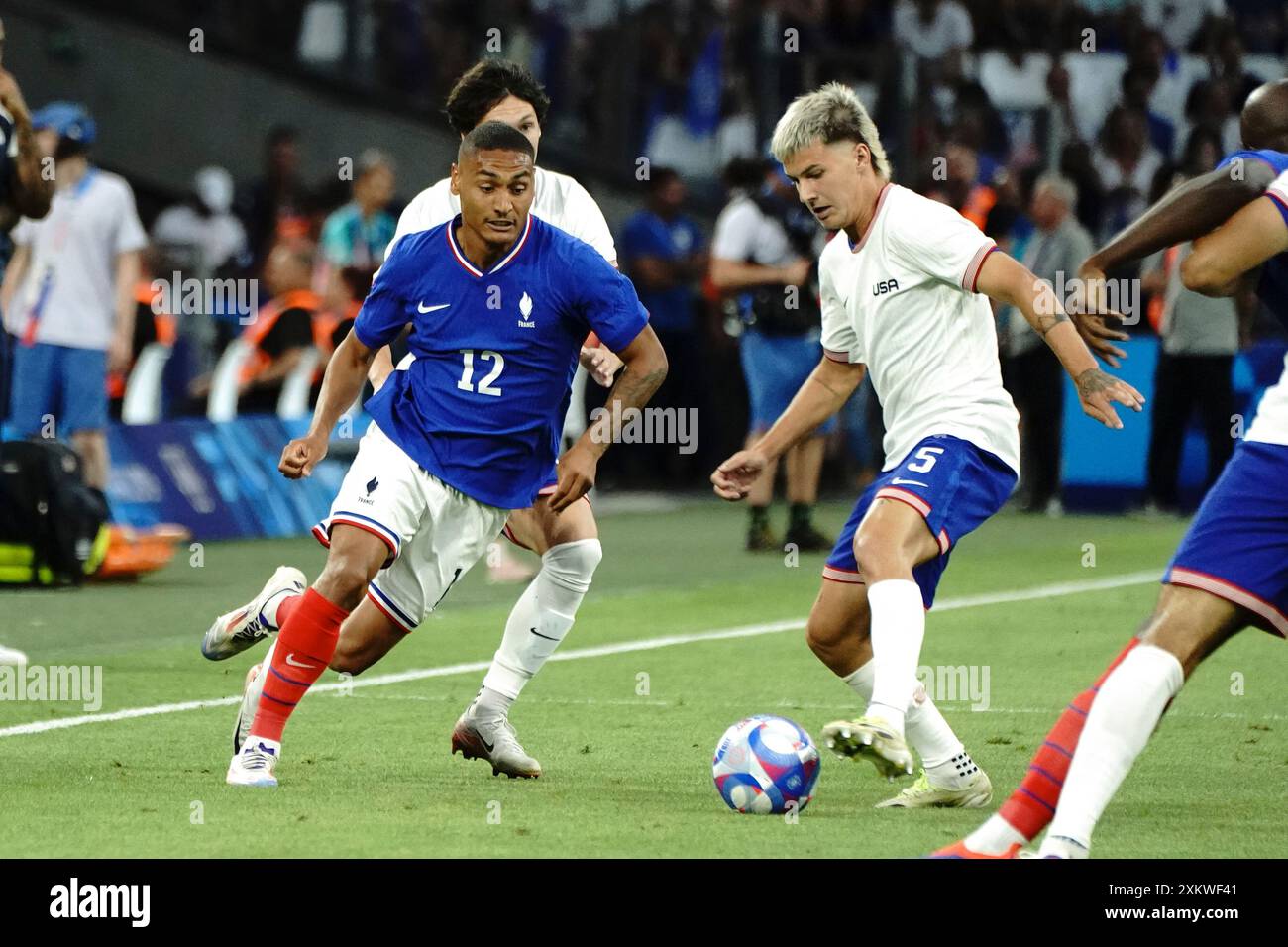 Enzo Millot (France) and John Tolkin (USA) during the Football, Men's ...