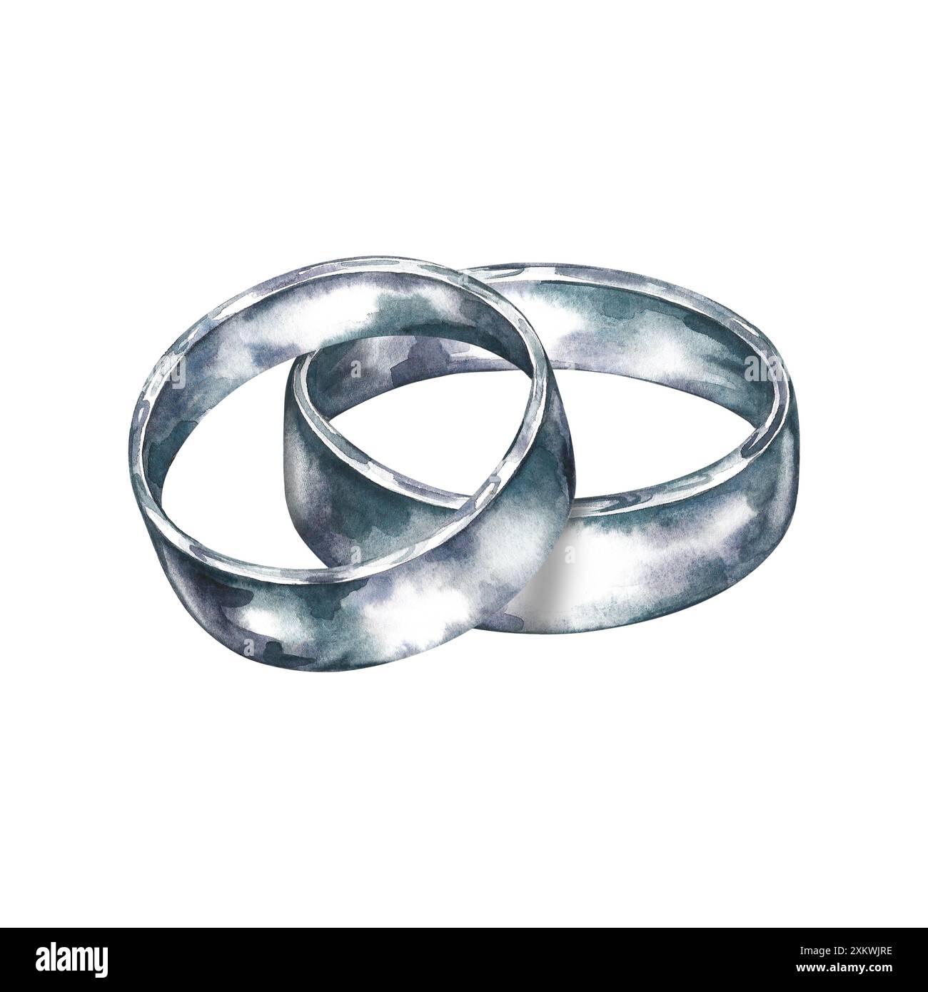 Silver wedding rings. Handmade watercolor illustration. An element of ...