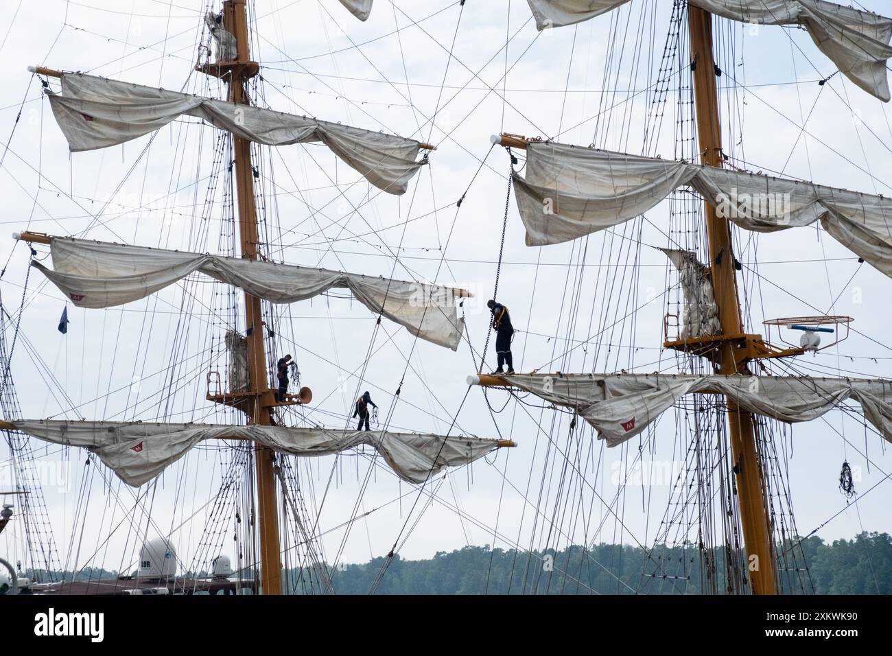 MARIEHAMN, ÅLAND, FINLAND - JULY 24 2024: Lights are hung up by sailors ...