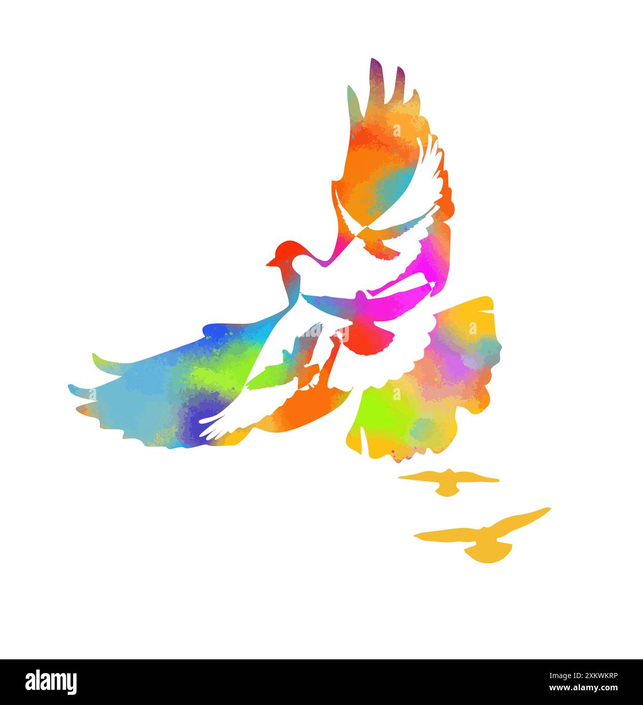 Abstract flying colored birds. hand drawing. Not AI. Vector ...